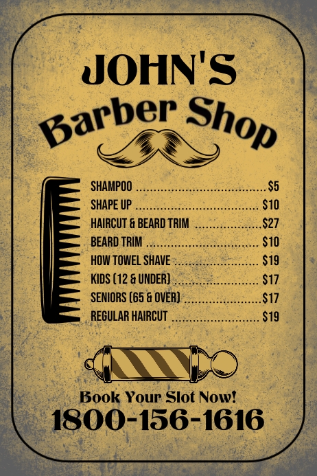 Barber Shop Price List Poster Template | PosterMyWall