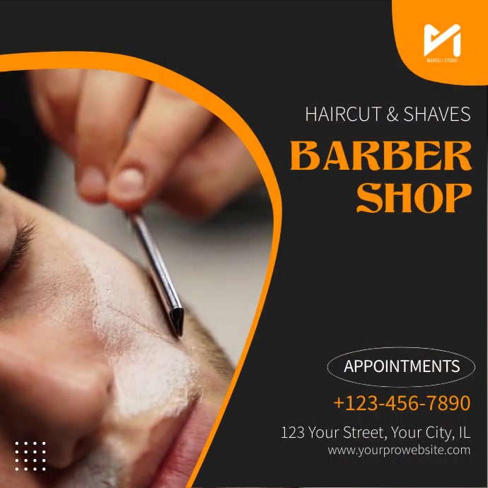 Black and Orange Barber Shop Slideshow Template | PosterMyWall