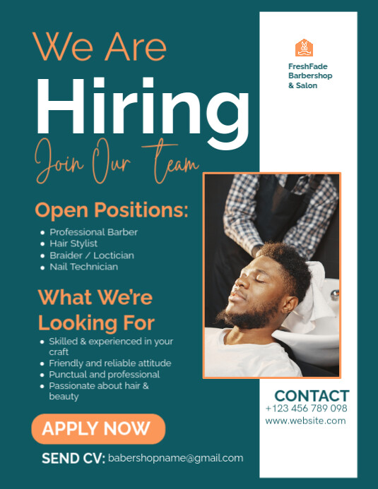 Barbershop Hiring Flyer Template | PosterMyWall