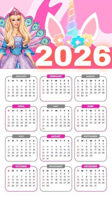Barbie Calendar 2026 Template | PosterMyWall