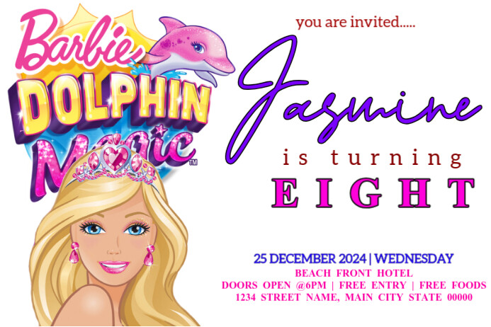 Plantilla de Barbie Dolphin Magic Birthday Poster | PosterMyWall