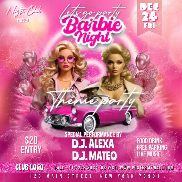 Barbie Night Party Template | PosterMyWall