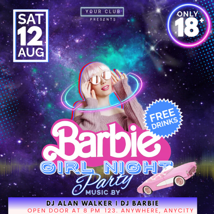 BARBIE NIGHT PARTY Template | PosterMyWall