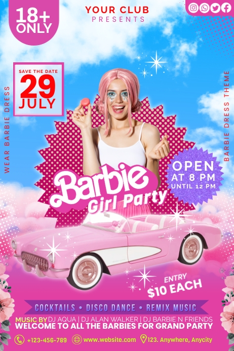 BARBIE PARTY Template | PosterMyWall