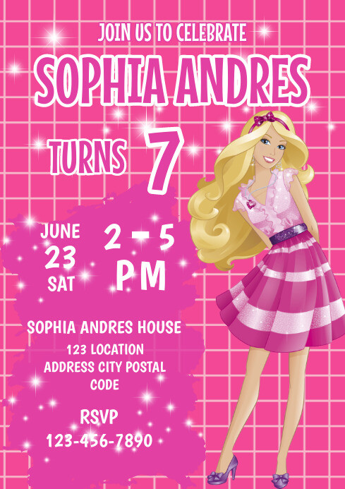 Barbie Pink Glitters Birthday Invitation Temp Template | PosterMyWall