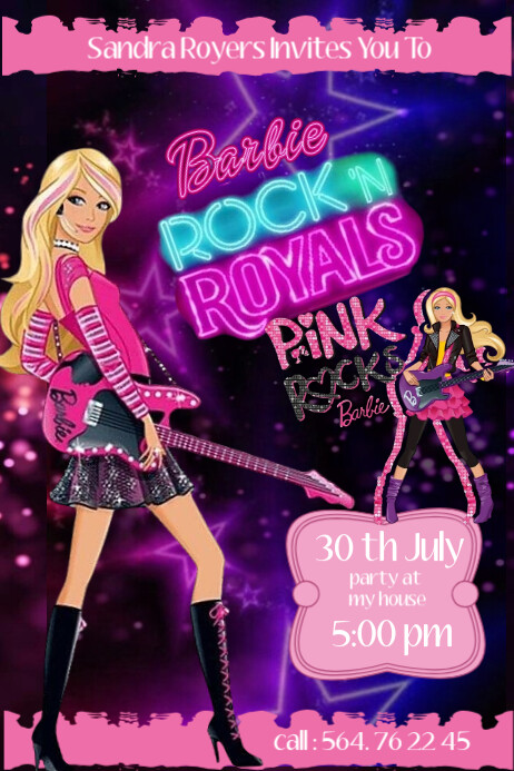 Plantilla de Barbie rock invitation Brithday party temple flayer ...