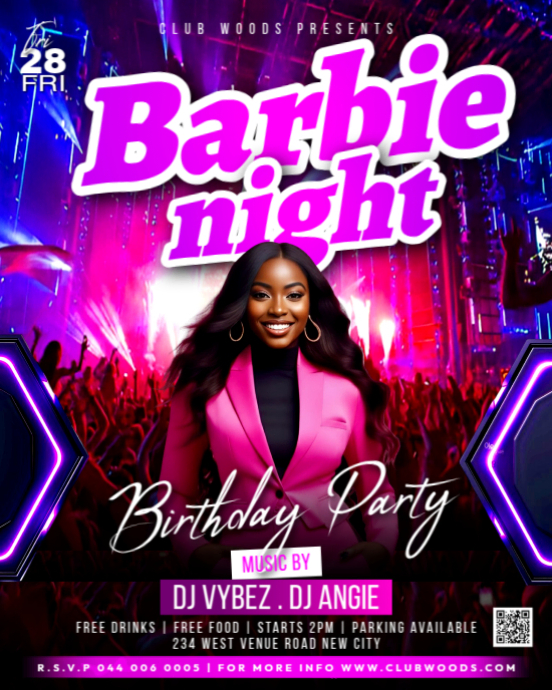 Barbie Themed Birthday Party Night Club Music Dj Event Promotion Flyer ...