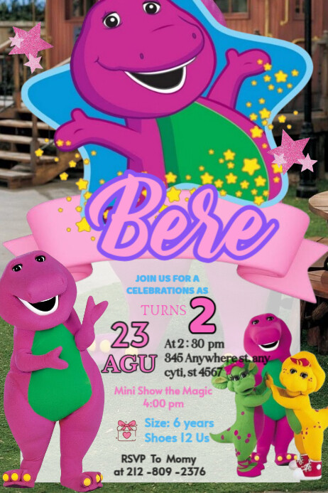 Barney Birthday Party Invitation Template Barney Barny And Friends