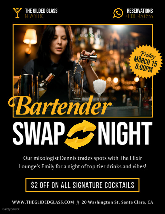 Bartender Swap Night Bar Theme Flyer Template | PosterMyWall