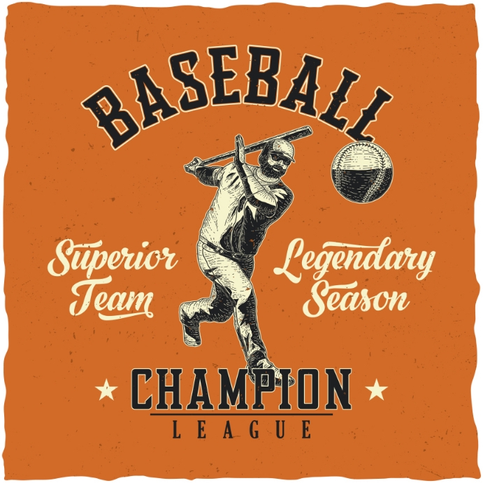 Baseball label design with playe illustration Template | PosterMyWall