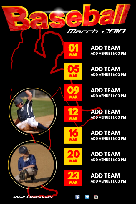 A4 Baseball Match Schedule Poster Template | PosterMyWall