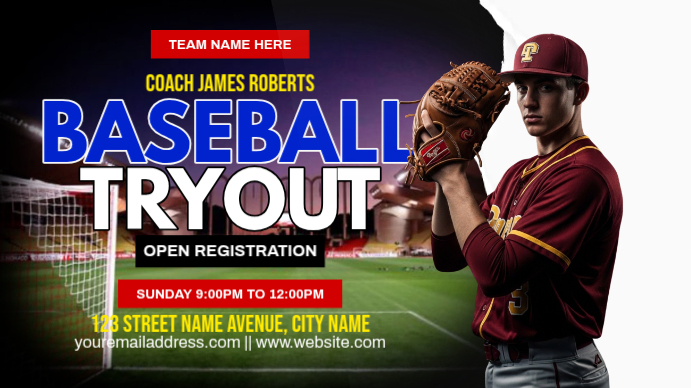 Baseball Tryout YouTube Thumbnail Template | PosterMyWall