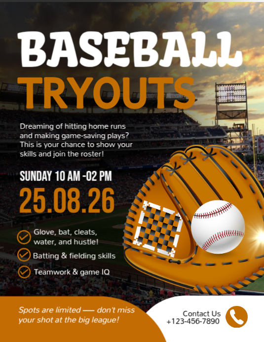 BASEBALL TRYOUTS FLYER Template | PosterMyWall