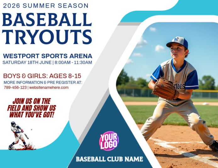 Baseball Tryouts Invitation Ad Flyer Template | PosterMyWall