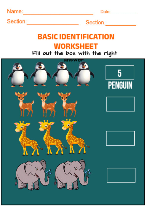 Basic identification activity worksheets design template | PosterMyWall