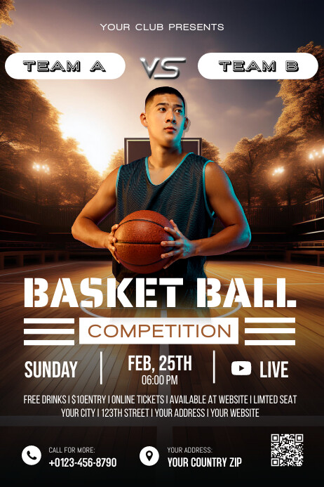 Plantilla de Basket Ball Sport Competition Poster Flyer | PosterMyWall