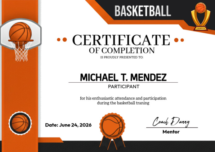 Basketball Award Certificate Template | PosterMyWall