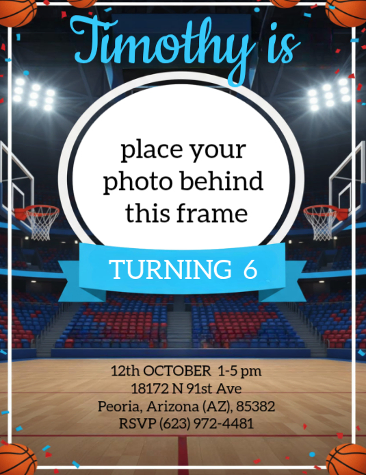 Basketball birthday Party invitation with your photo Template ...