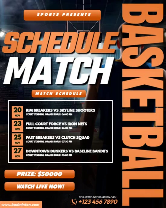 BASKETBALL MATCH SCHEDULE Template | PosterMyWall