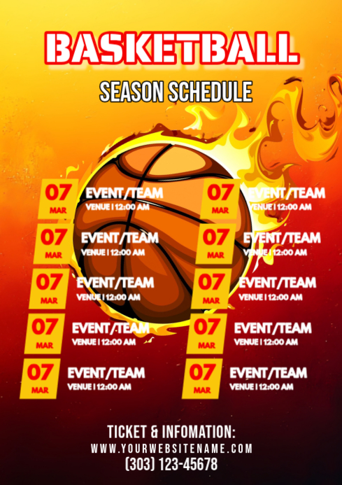 Basketball Season Schedule A4 Template | PosterMyWall