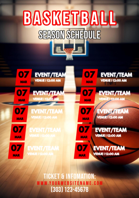 Basketball Season Schedule A4 Template | PosterMyWall