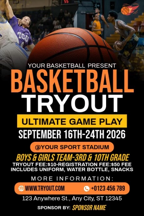 Plantilla de Basketball Tryout Ads | PosterMyWall