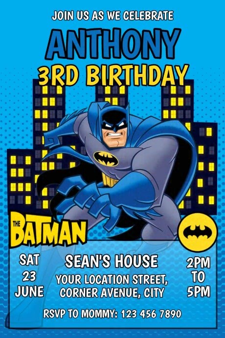 Batman Birthday Invitation Joyful Template A4 | PosterMyWall