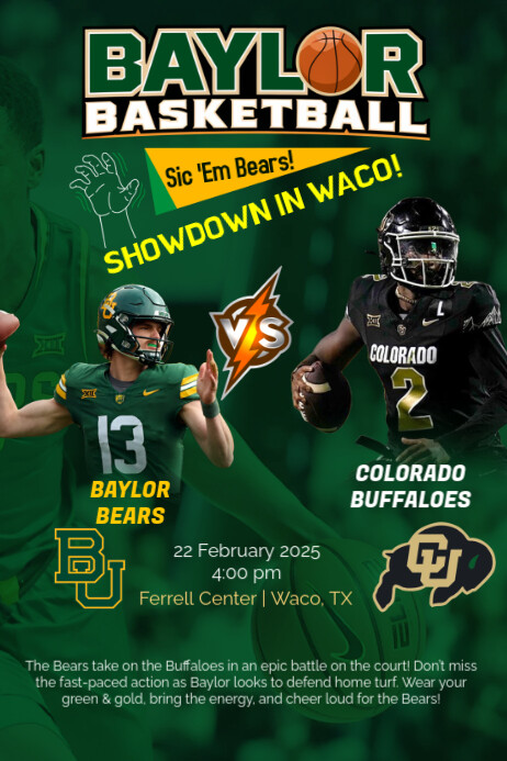 Baylor Men's Basketball Editable Poster Template Design For Print And ...