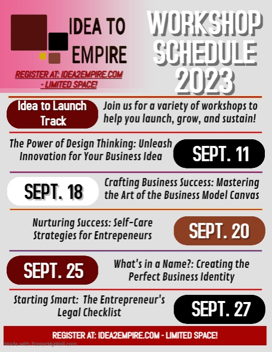 Copy of I2E Workshop Calendar Sept. 2023 | PosterMyWall