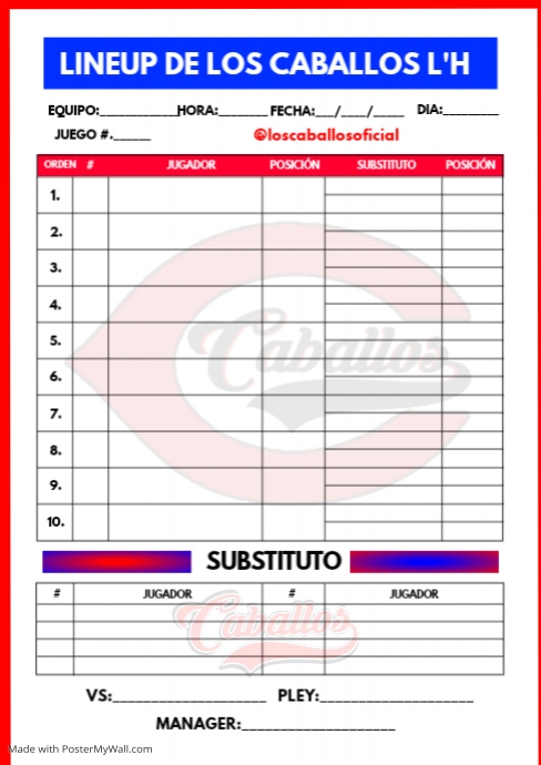Copia de Baseball Team Lineup Card Template | PosterMyWall
