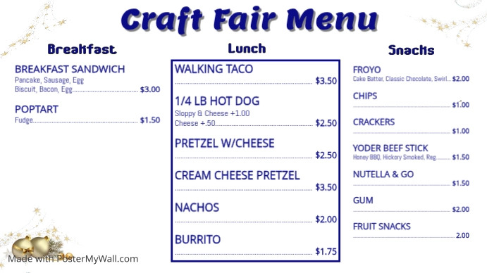 2021 Craft Fair Menu Entree | PosterMyWall