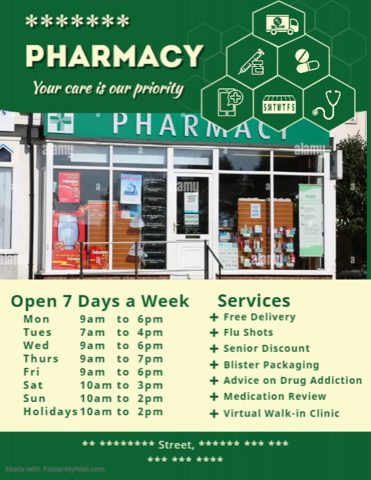 Copy of Urban Pharmacy Advertisement Flyer Template | PosterMyWall