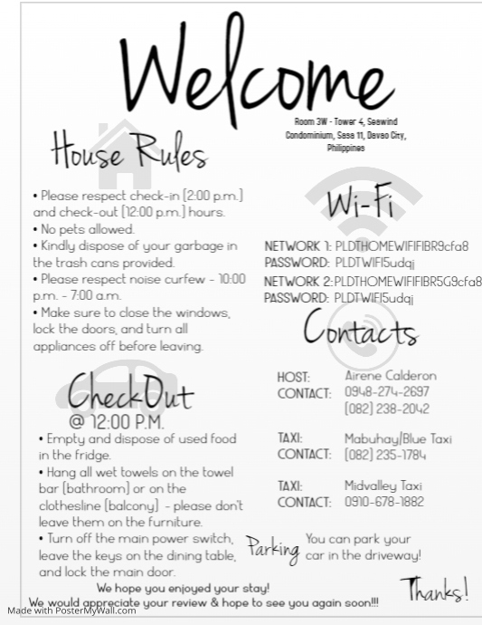 Copy of Airbnb Welcome Poster Template v1 | PosterMyWall
