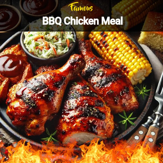 BBQ Chicken Meal Coleslaw Cornbread Grilled Chicken Templat | PosterMyWall