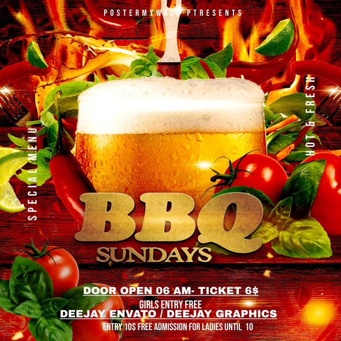 BBQ SUNDAY PARTY Template | PosterMyWall