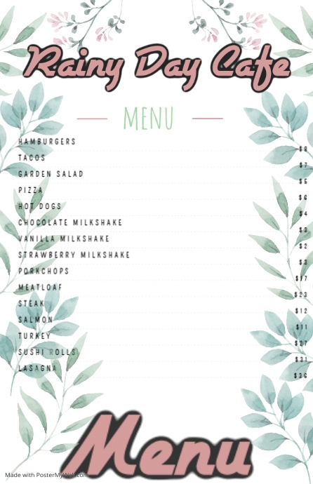 Copy of Rainy Day Cafe Menu | PosterMyWall