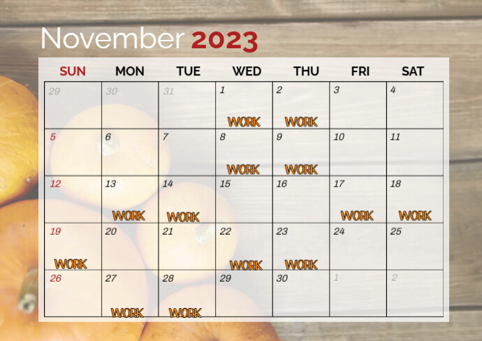 Printable calendar template 2023 november | PosterMyWall