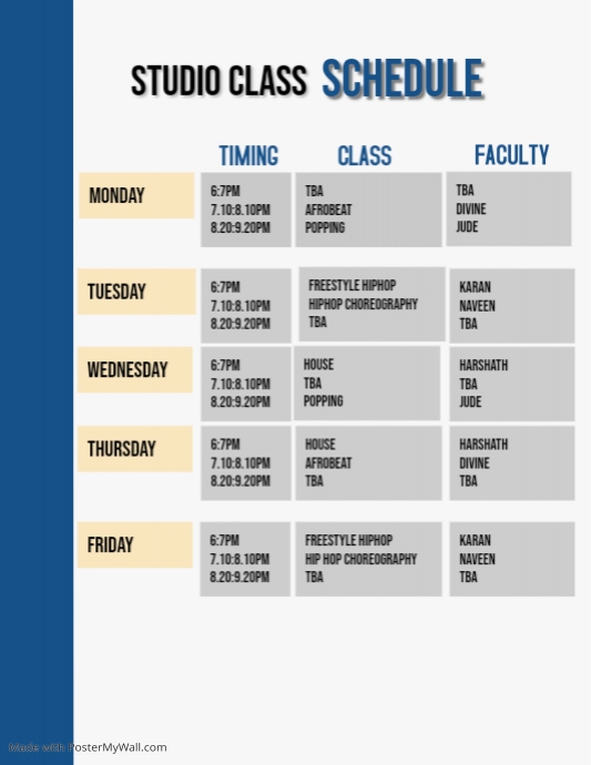 Copy of Fitness Classes Schedule | PosterMyWall