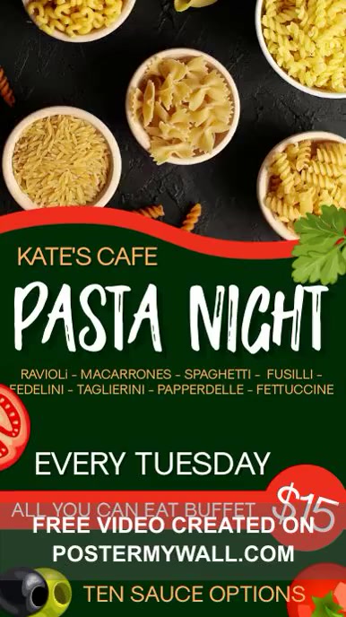 Copy of Copy of Pasta Night Restaurant Digital Template | PosterMyWall