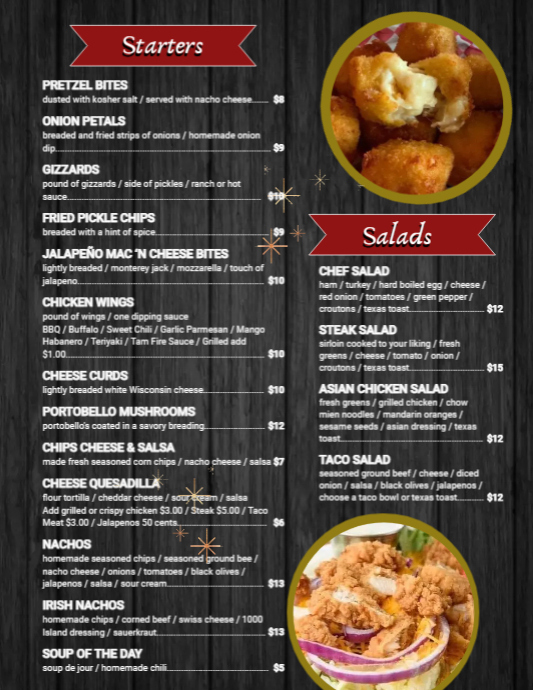 Starters and Salads | PosterMyWall