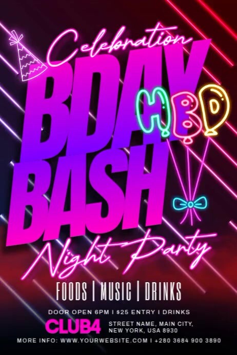 Bday Bash Neon Party Template | PosterMyWall
