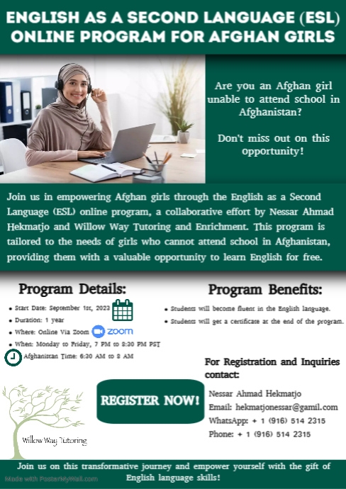 ESL for Afghan Girls | PosterMyWall