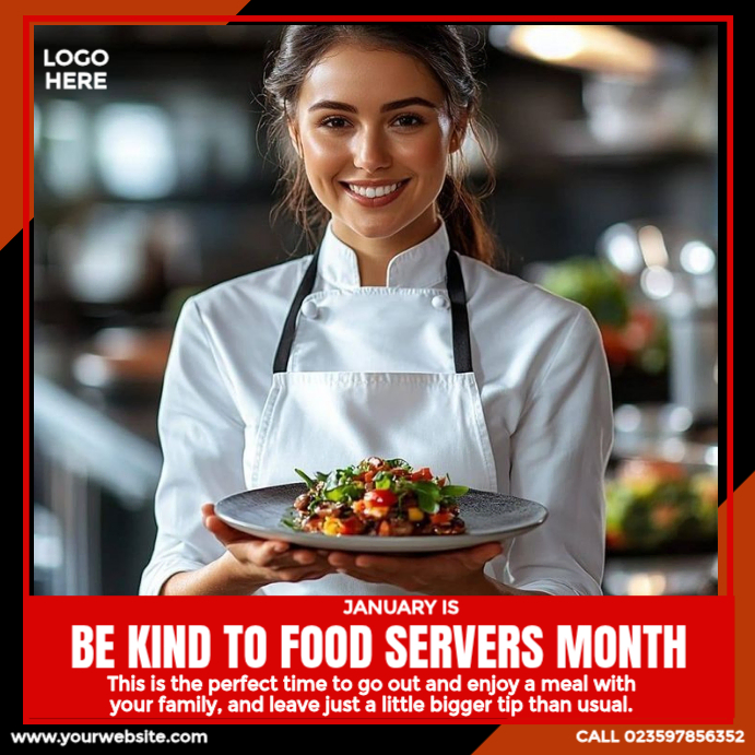 Be Kind To Food Servers Month Ad Template | PosterMyWall