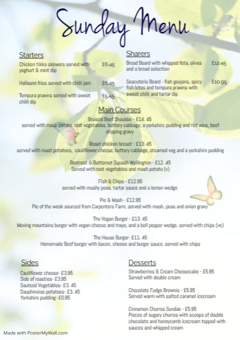 Sunday menu | PosterMyWall