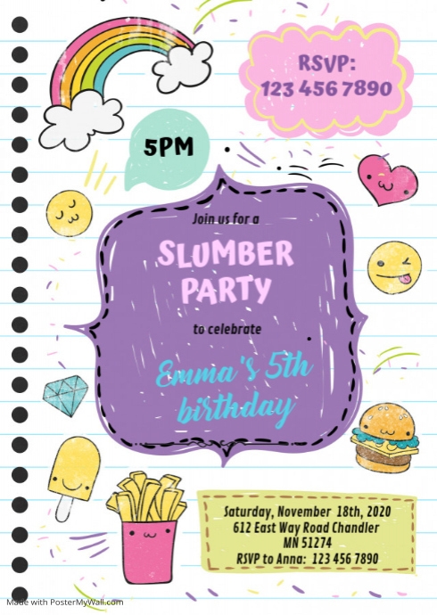 Copy of Copy of Doodle sleepover birthday party invitation | PosterMyWall