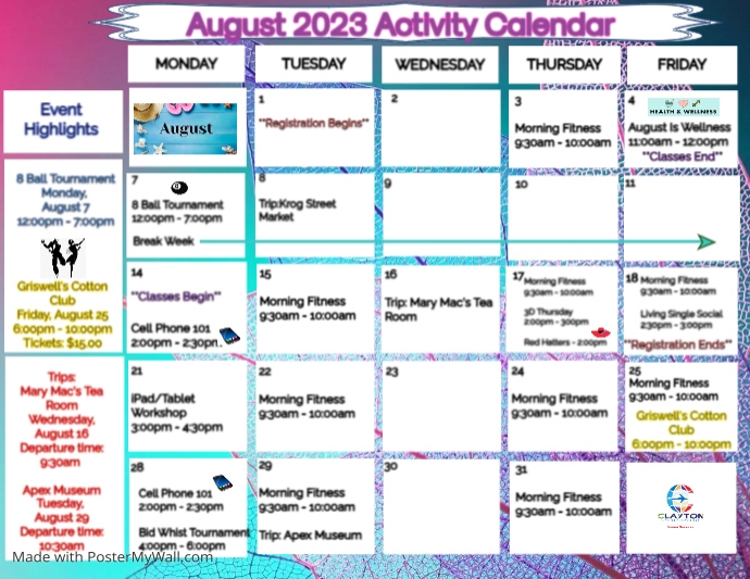 Copy of August 2023 Activity Calendar | PosterMyWall
