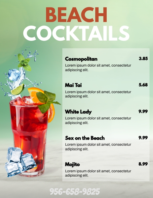 Beach Cocktail menu flyer template | PosterMyWall