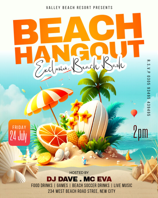 Copy of Beach Hangout trip vacation holiday gateaway party invite ...