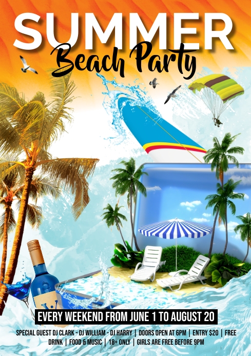 Beach party flyer Template | PosterMyWall