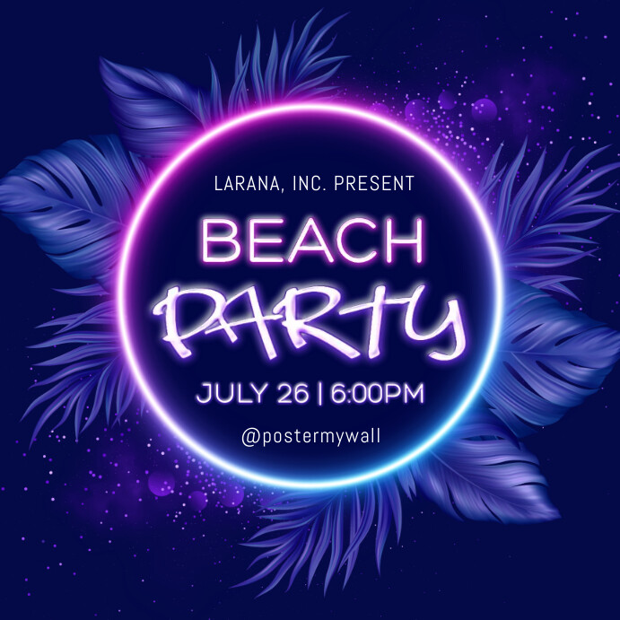 Beach Party Invitation Blue Purple Neon Template | PosterMyWall